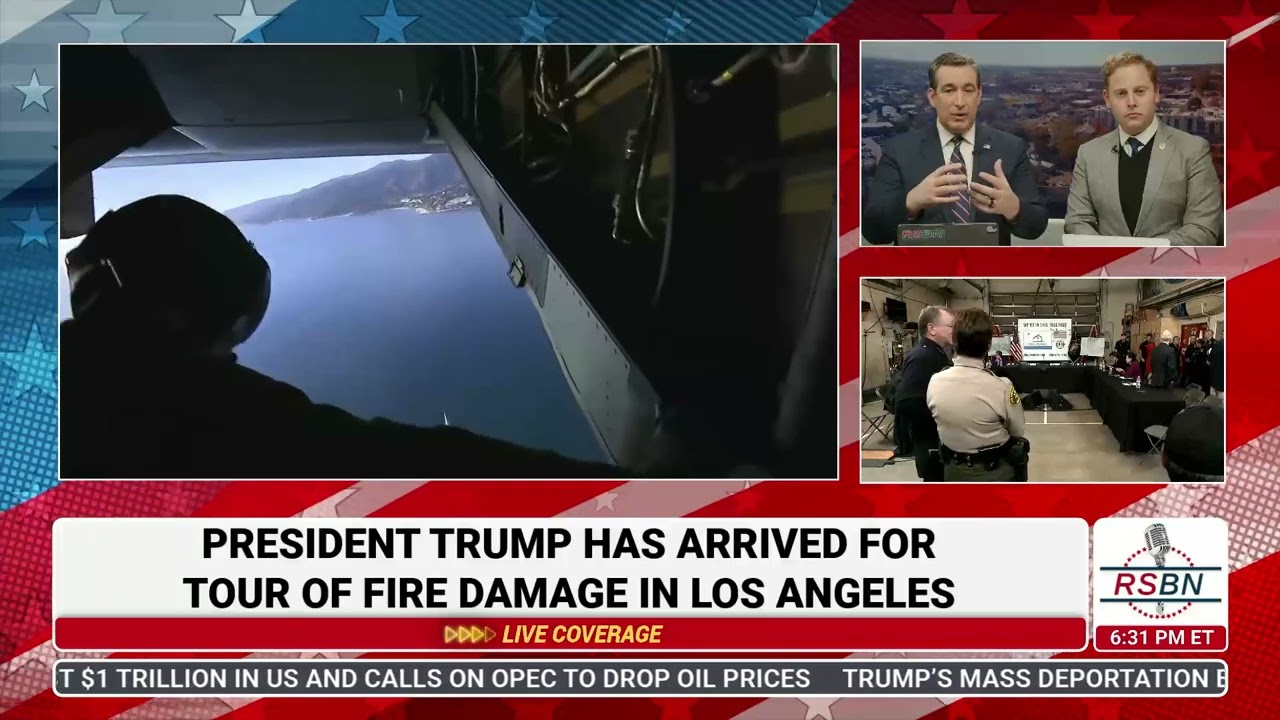 PRESIDENT TRUMP TAKES AN AERIAL TOUR OF FIRE DAMAGE IN LOS ANGELES ...